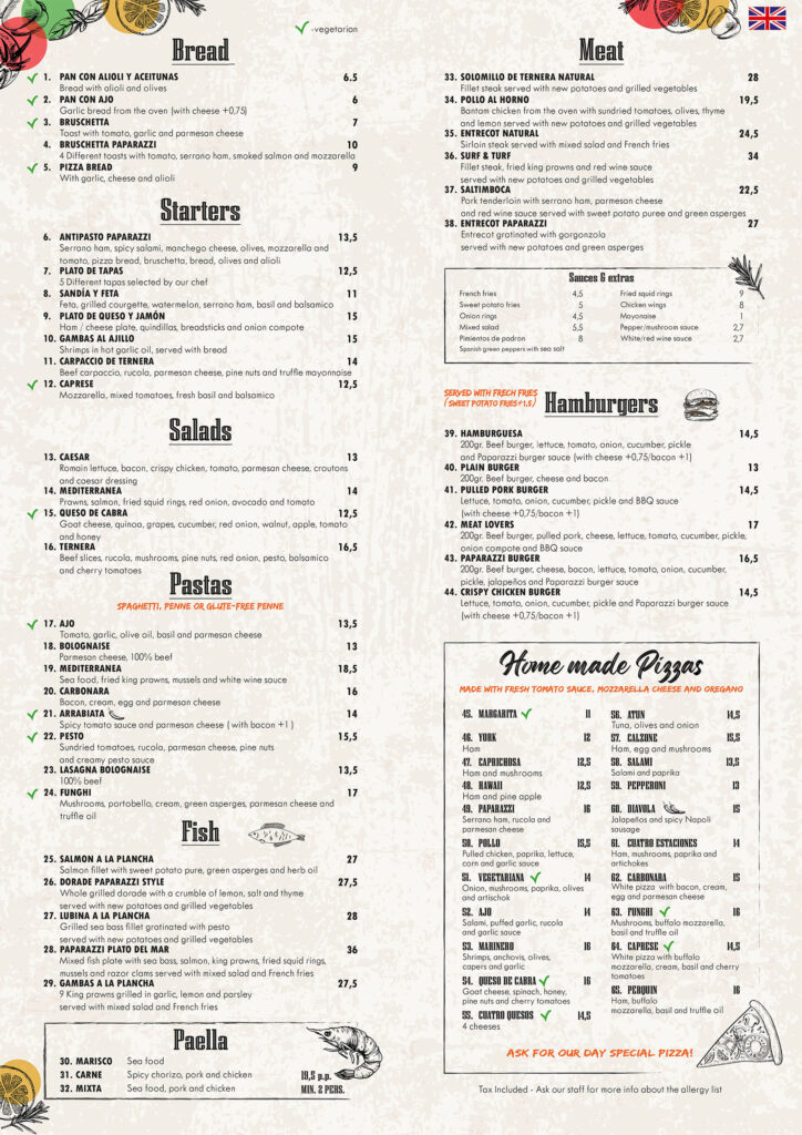 Menu - Restaurante Paparazzi